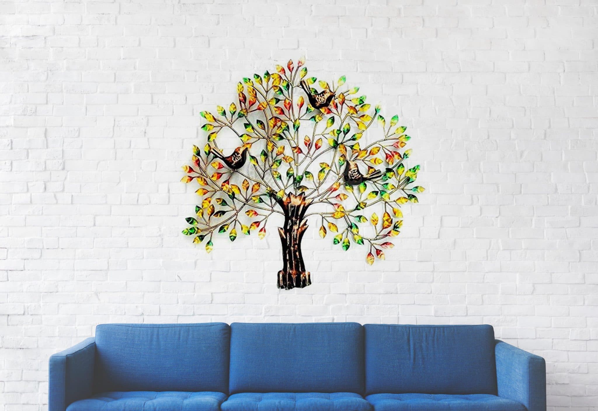 MohanJodero Multicolor 3 Bird Tree Wall Decor Metal Art - Buy Indian ...